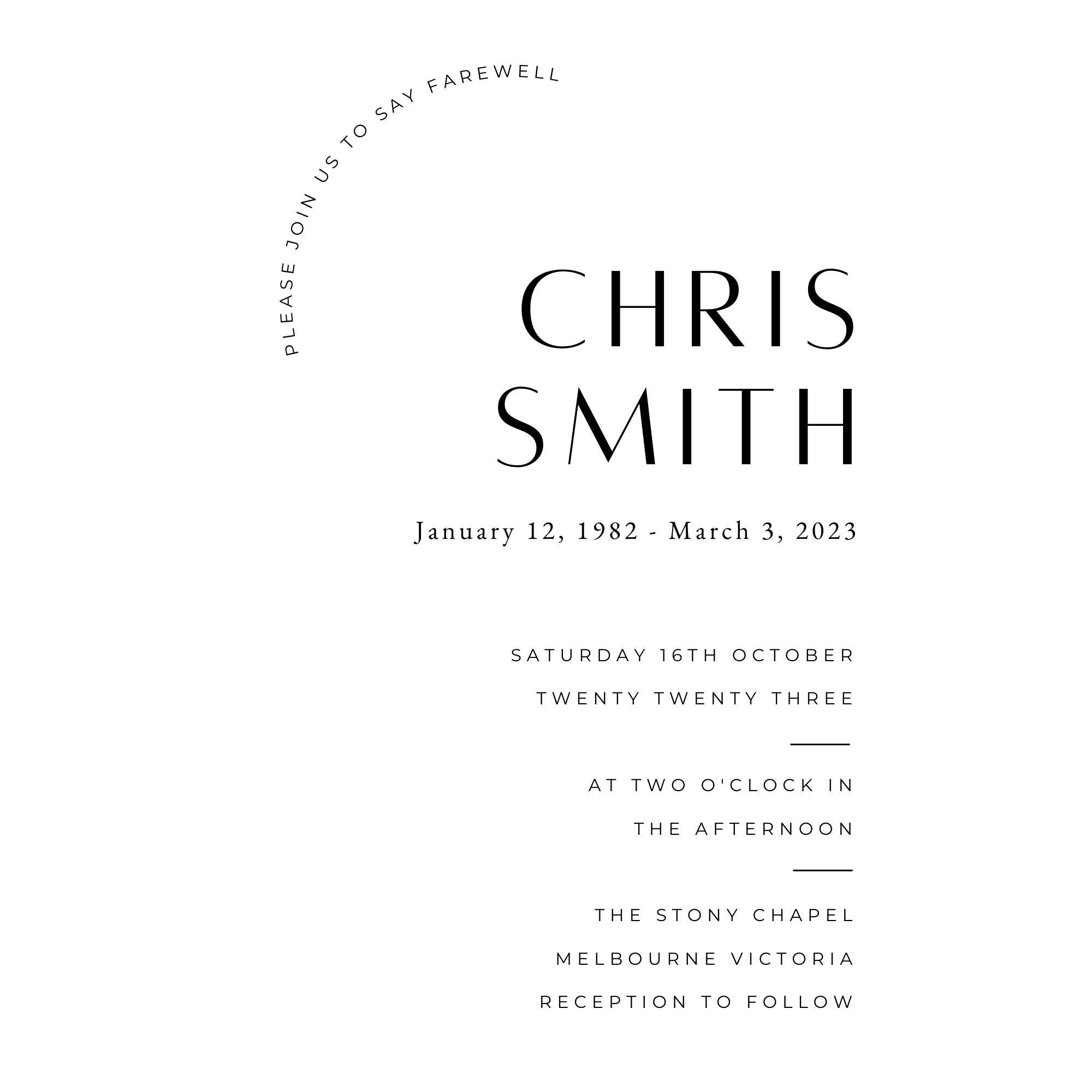 8 Digital Modern Funeral Invitation Card Templates, Printable Instant ...