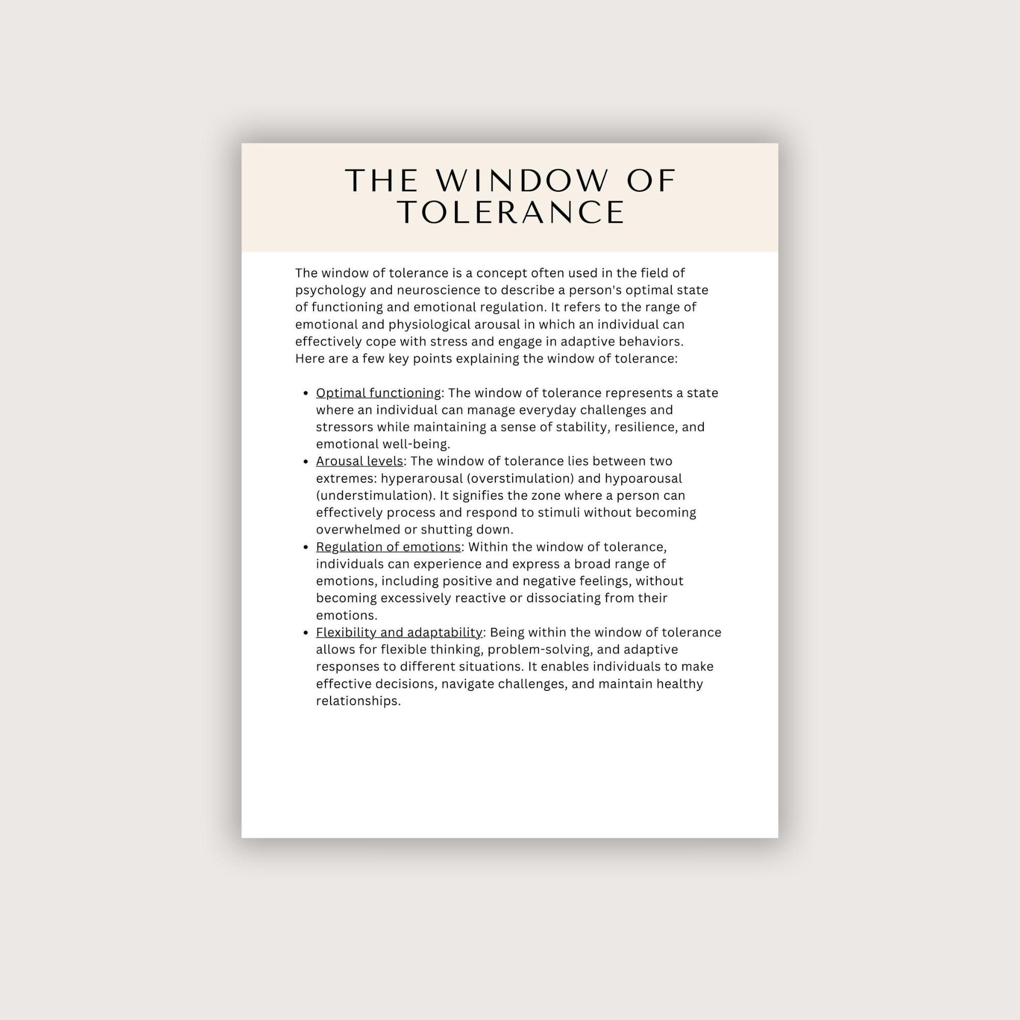 Window of Tolerance, Adult Worksheets, Trauma Therapy, Arousal States ...