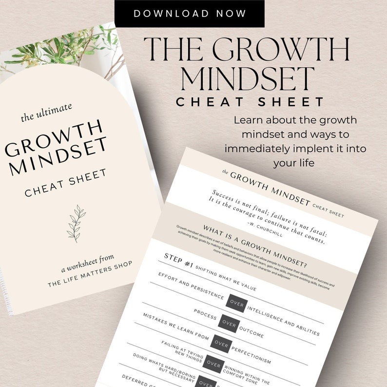 Growth Mindset Cheatsheet, Life Coaching, Counseling, Therapist Workbook Handouts, Digital ...