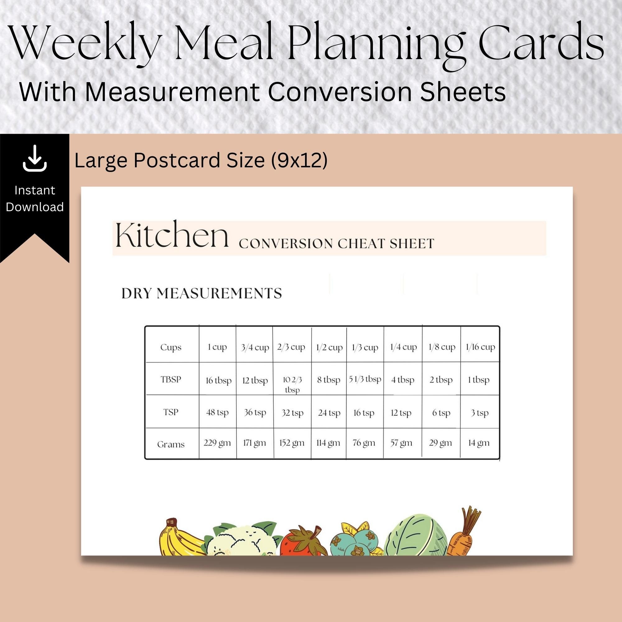 Weekly Meal Planner Printable | Grocery List & Conversion Charts ...
