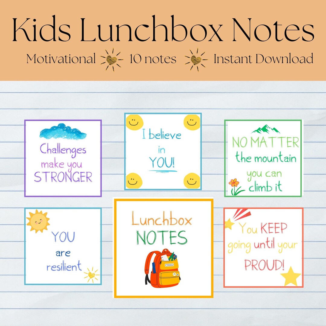 Kids Lunchbox Notes | Positive Affirmations Kids I Encouragement Notes ...