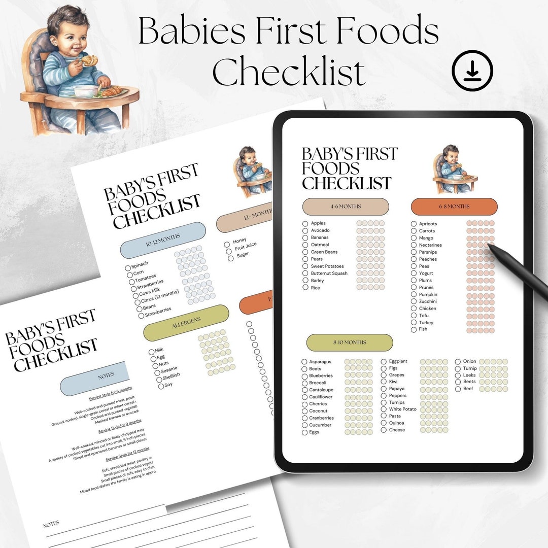 Baby's First Foods Checklist Printable Common Allergies, Baby Boy Food ...