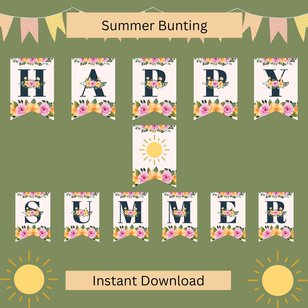 Summer Decor Printable Bunting Banner, Birthday Party, Shower ...