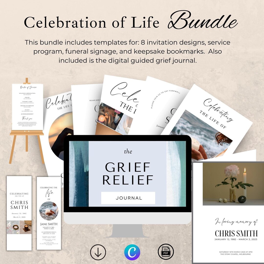Editable Modern Funeral Bundle and Grief Relief Journal, Funeral ...