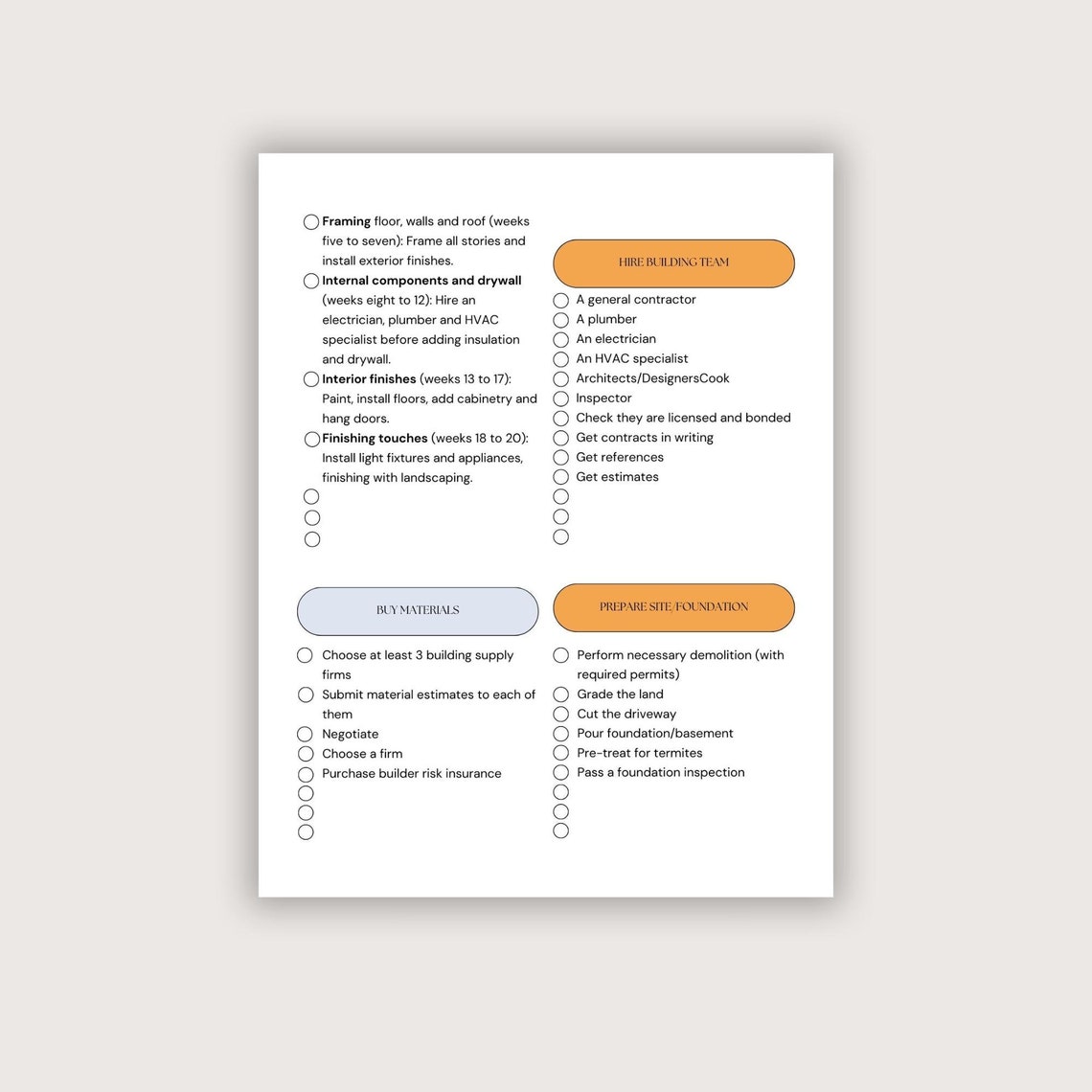 Printable New Home Construction Checklist, Home Construction Planner ...