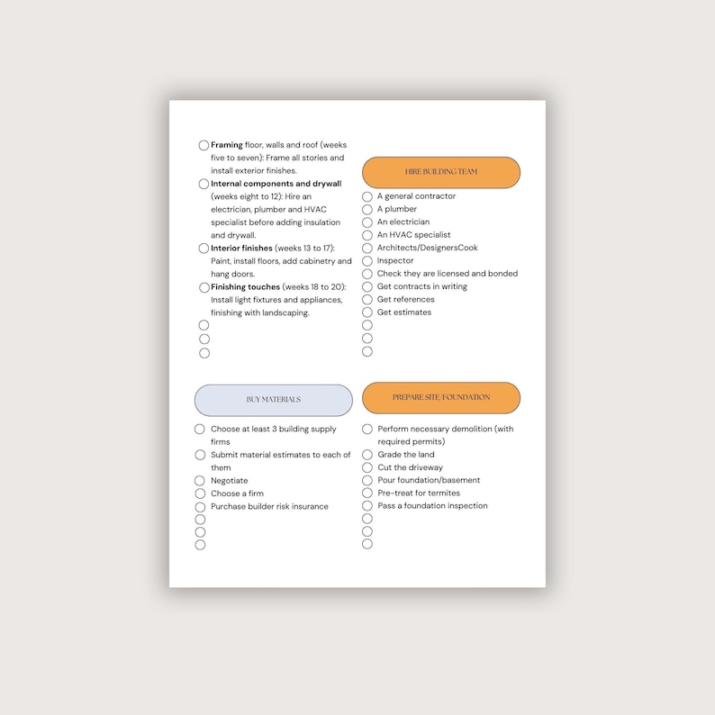 Printable New Home Construction Checklist, Home Construction Planner ...