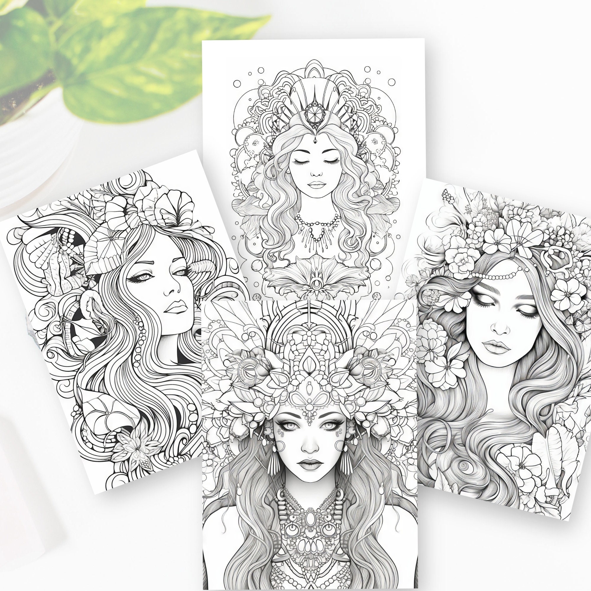Goddess Coloring Pages, Feminine Faces, 23 Page Printable (instant ...
