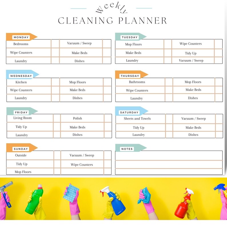 EDITABLE Weekly Cleaning Planner, Cleaning Checklist, Cleaning Schedule ...