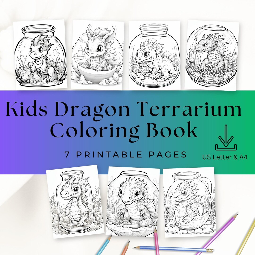 Terrarium Coloring Book for Kids, Dragons, Kids Activity Book, Children ...