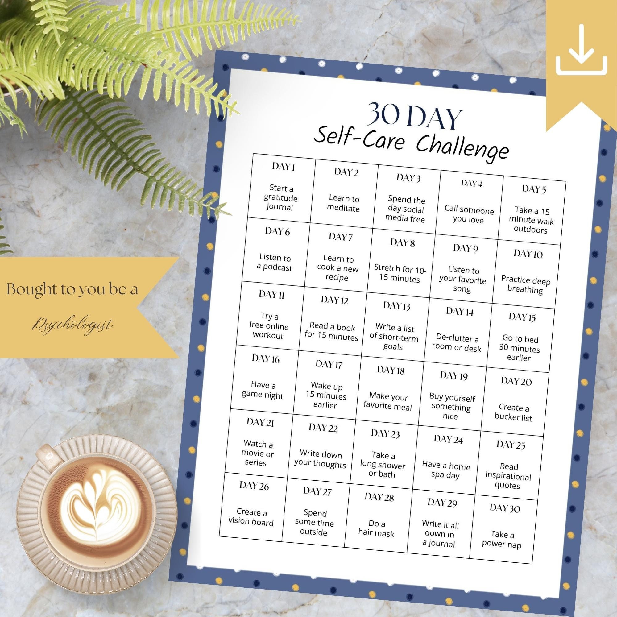 Self-care Printable I 30 Day Challenge Tracker I Self-development I ...