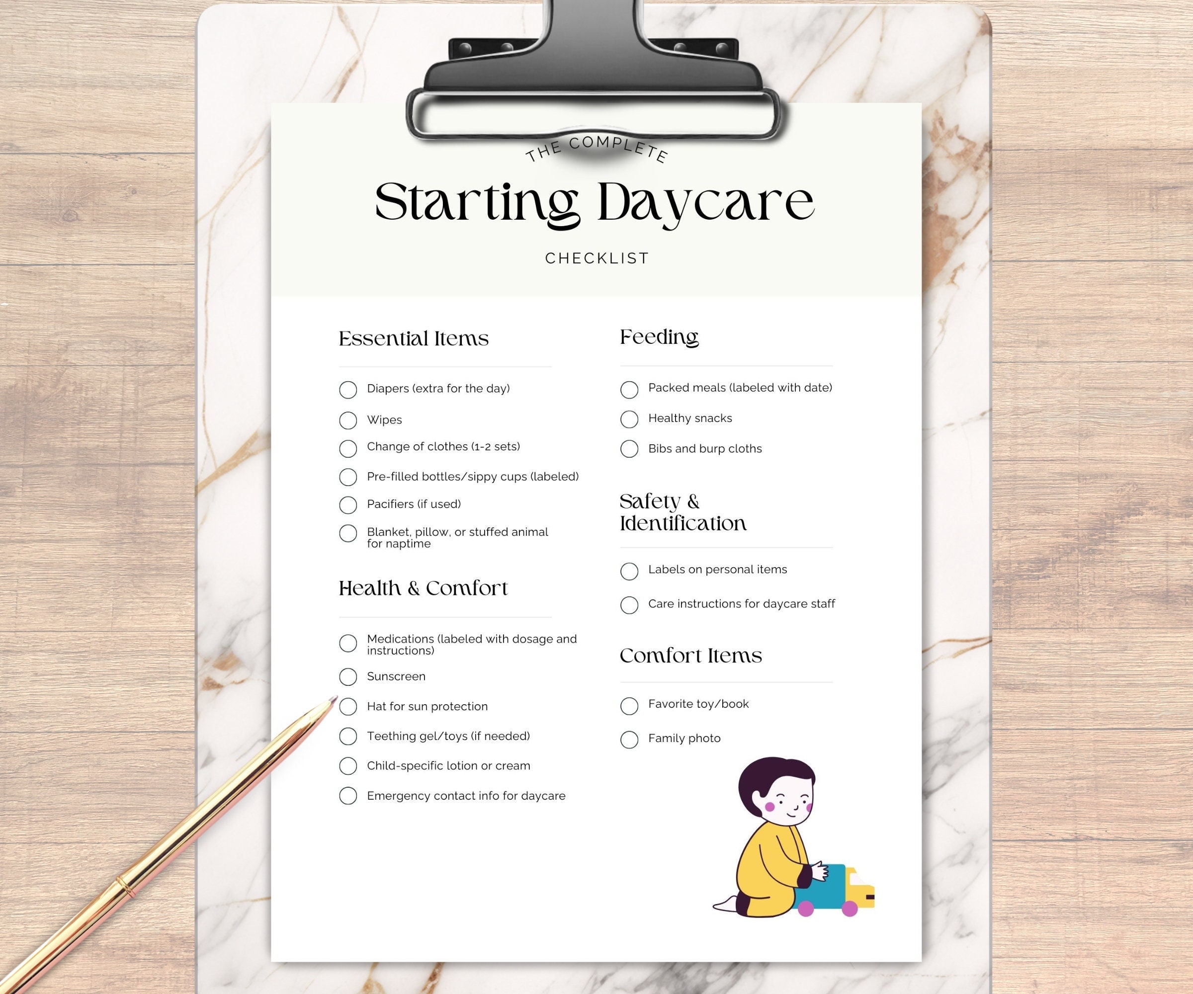 Daycare Supply Checklist for Parents, Items Needed for Daycare Template ...