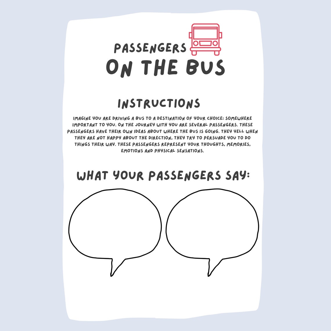 ACT Passengers on the Bus Worksheet, Self-discovery Therapy (PDF ...