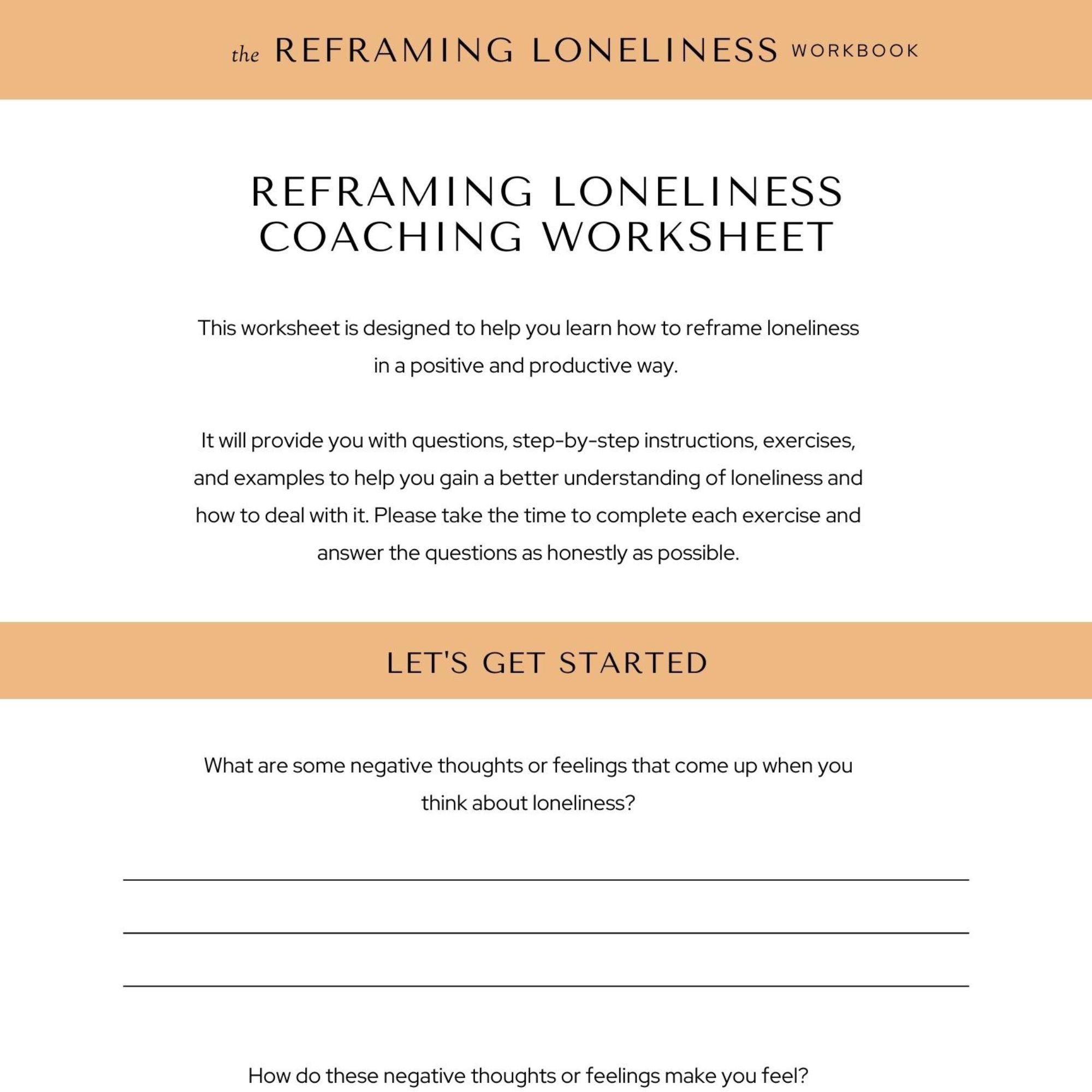 Reframing Loneliness Workbook, Coaching Resources, Therapy Workbook ...