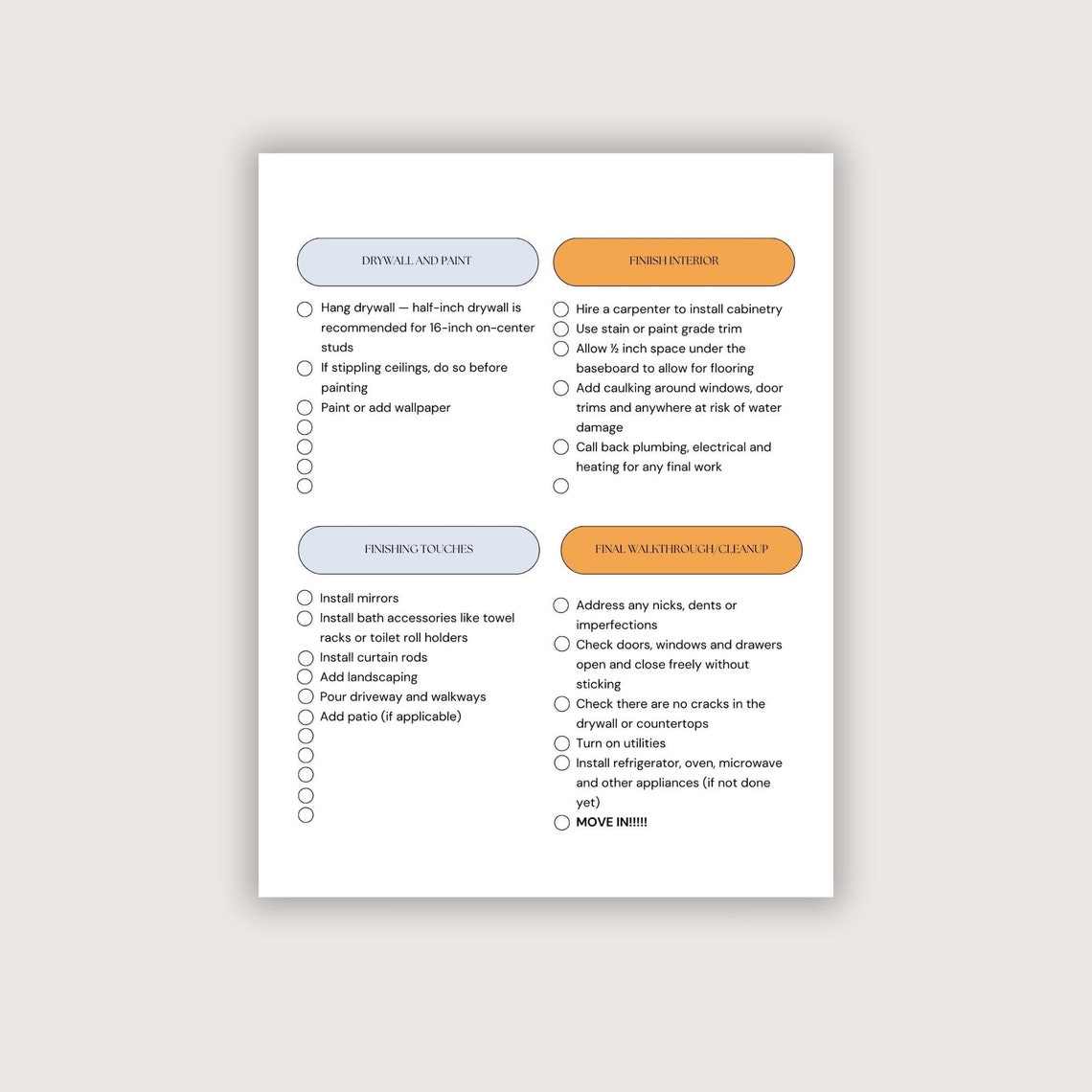 Printable New Home Construction Checklist, Home Construction Planner ...