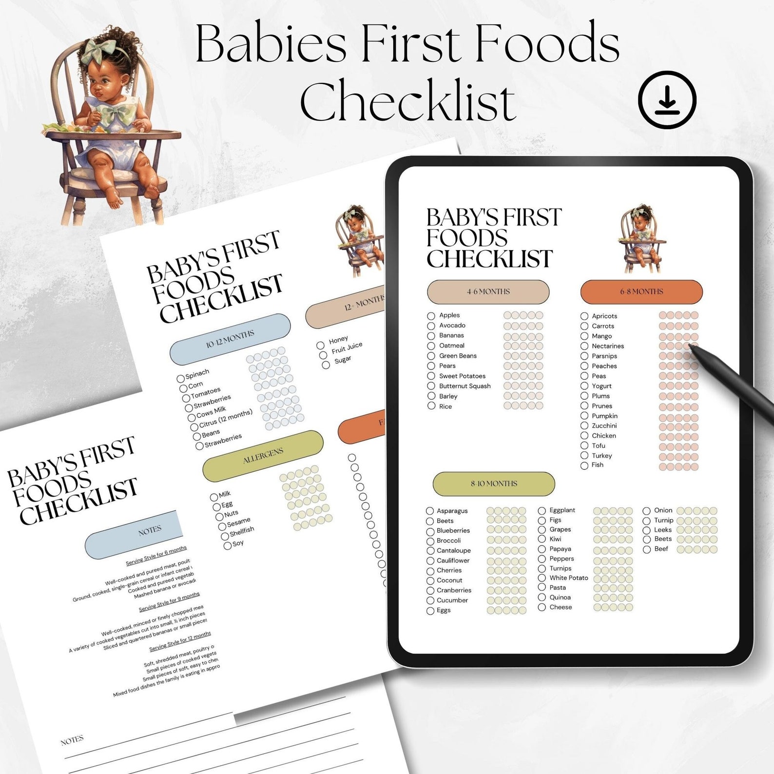 Baby's First Foods Checklist Printable Common Allergies, Baby Food Log ...
