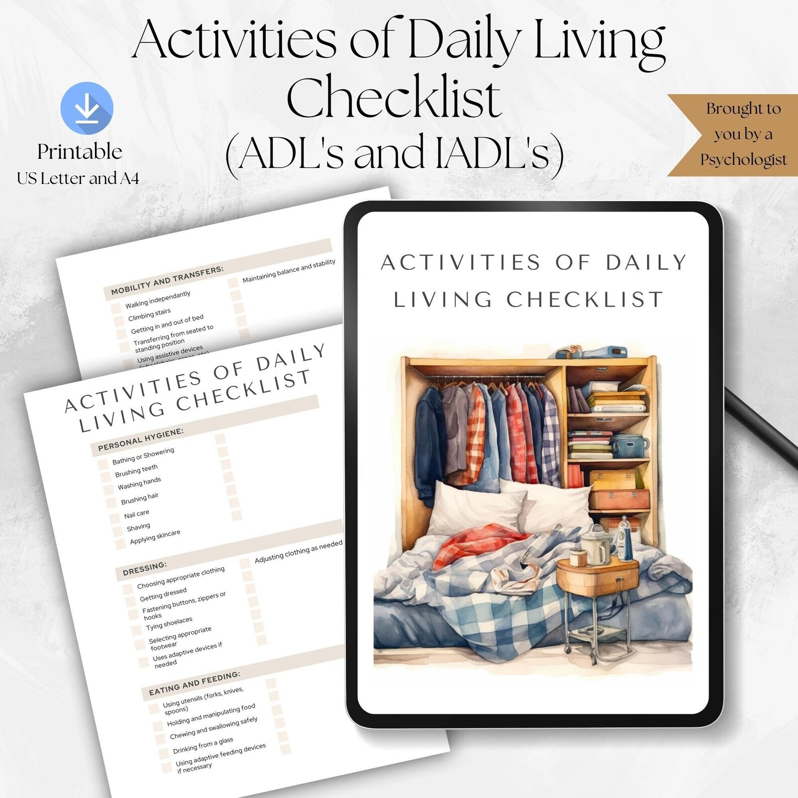Activities of Daily Living Checklist, Senior Care Adl Iadl (pdf, Us ...