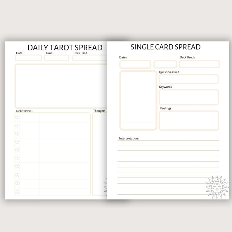 Tarot Journal Printable, Beginner's Guide, Card Spreads (PDF Download ...