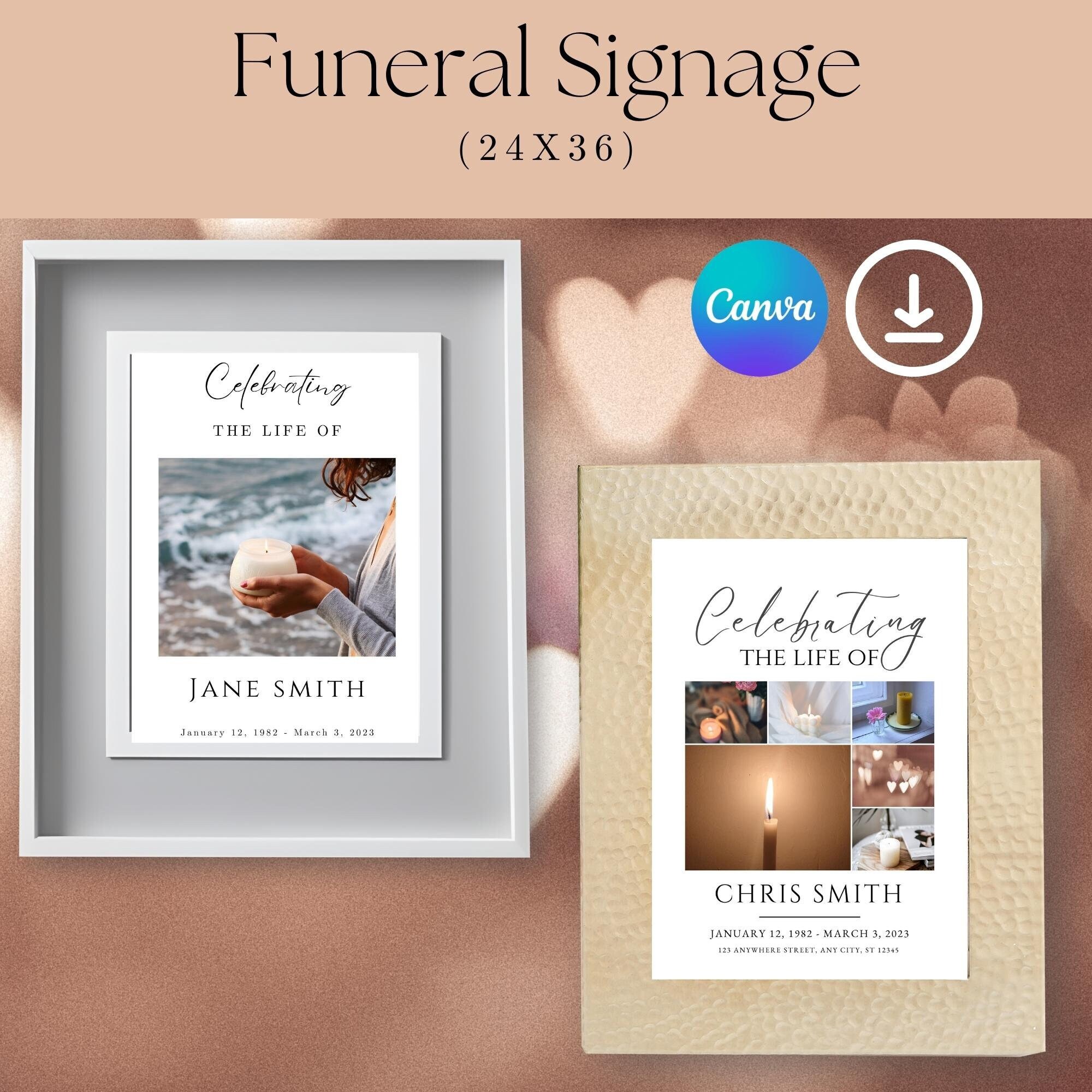 6 Digital Funeral Welcome Signs, Celebration of Life Poster, in Loving ...