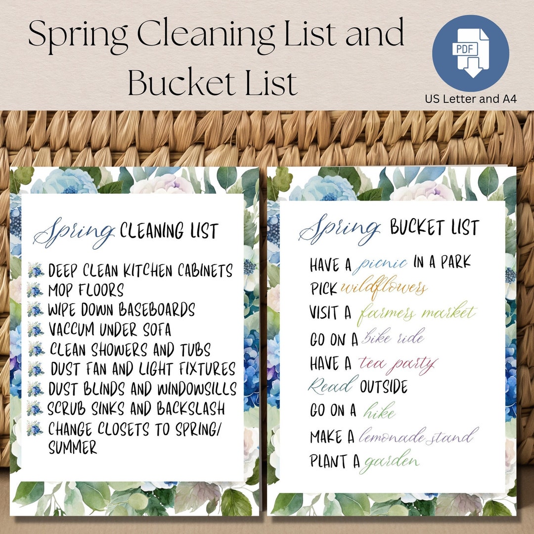 Spring Bucket List Printable, Spring Cleaning List, Activity List, To ...