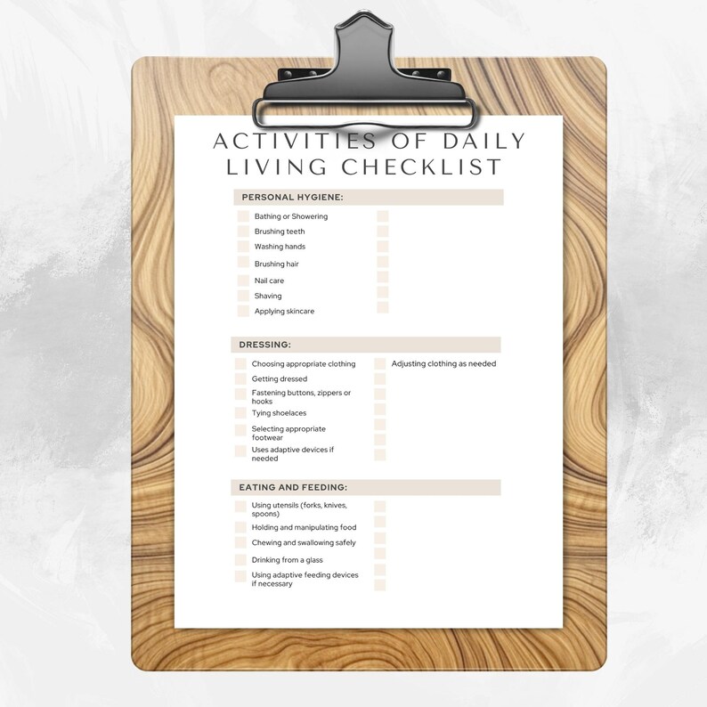 Activities of Daily Living Checklist, Senior Home Health, Independent ...