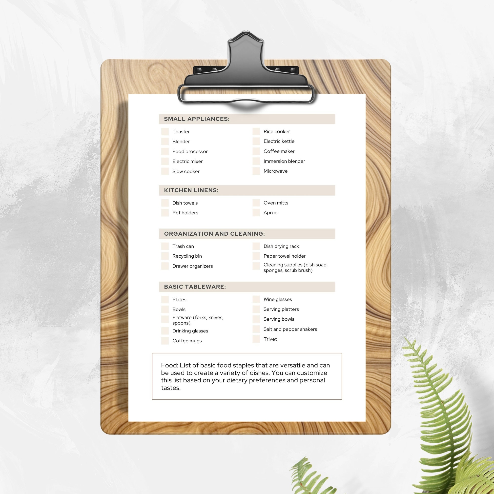 Kitchen Essentials Checklist, Appliance and Utensil Inventory List, New ...