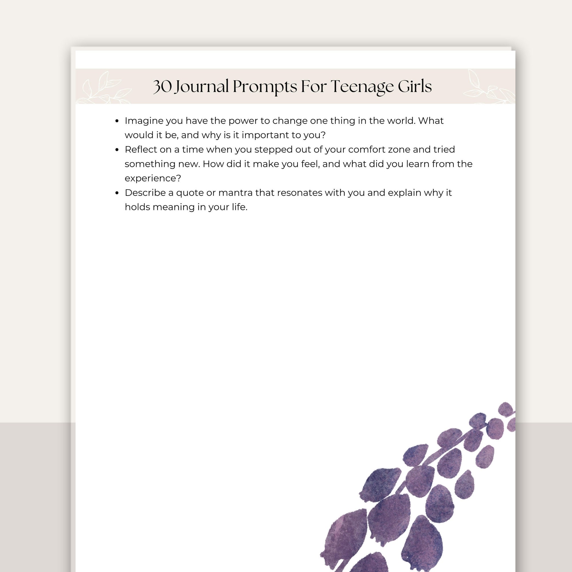 Journal Prompts for Teenage Girls, 30 Writing Prompts, Self-care ...