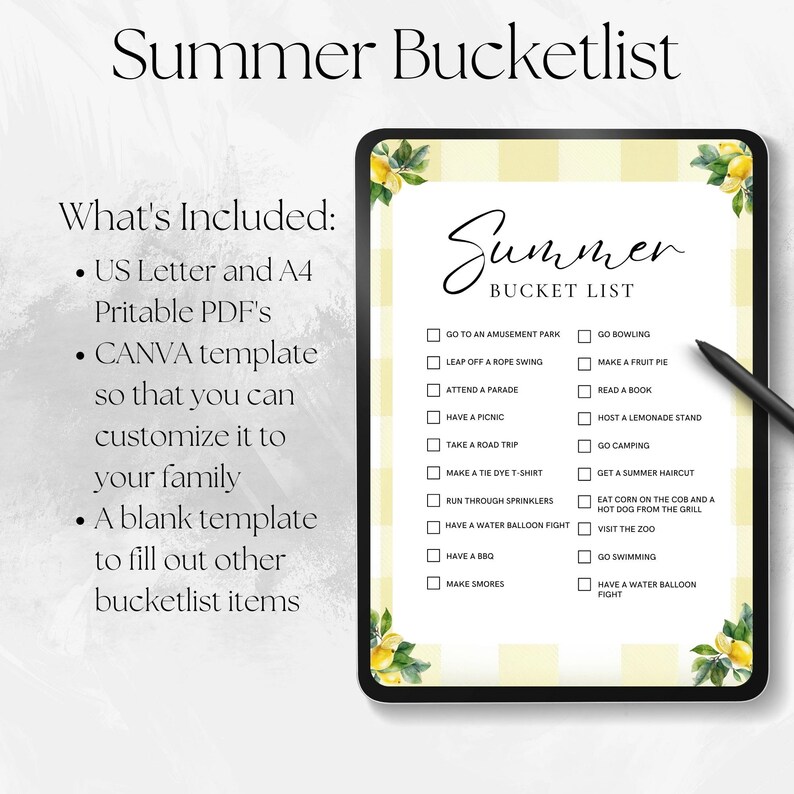 Summer Bucket List Printable, Summer Break Bucket List Template, Summer ...