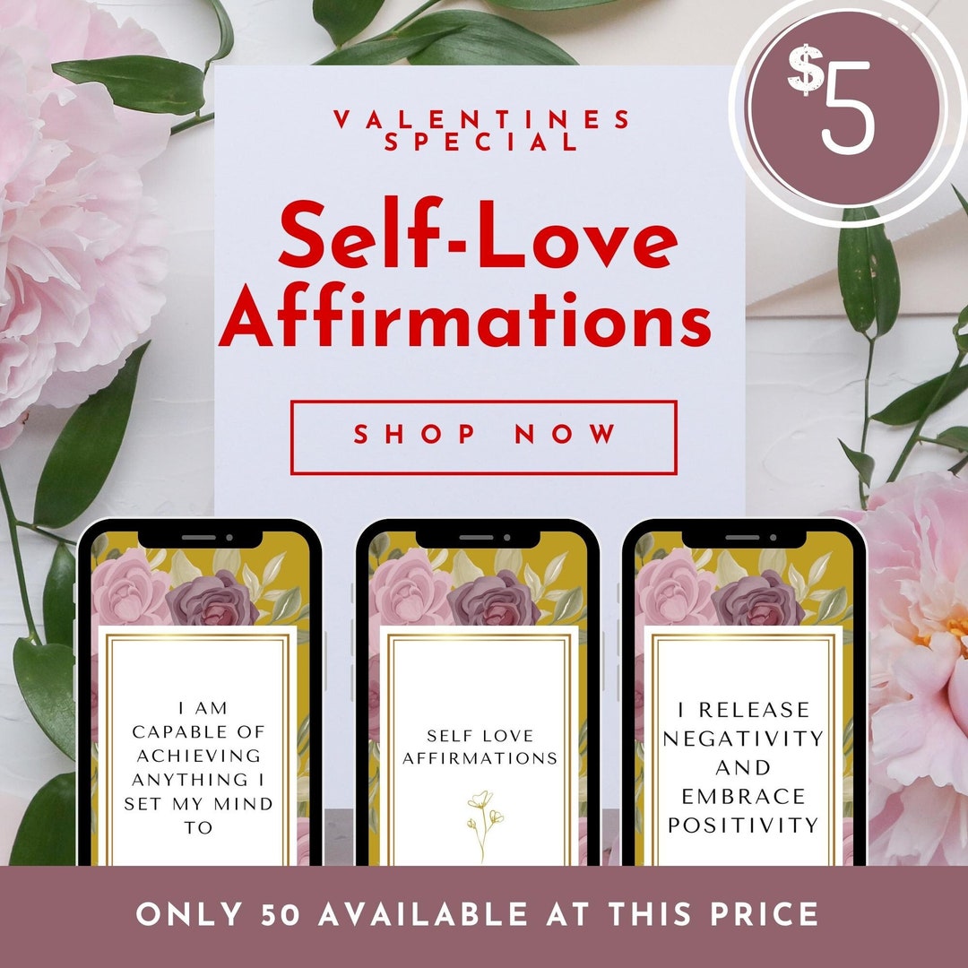 Self Love Affirmation Card Deck, Printable, Digital, Self-care, Valentines, Women, Floral ...