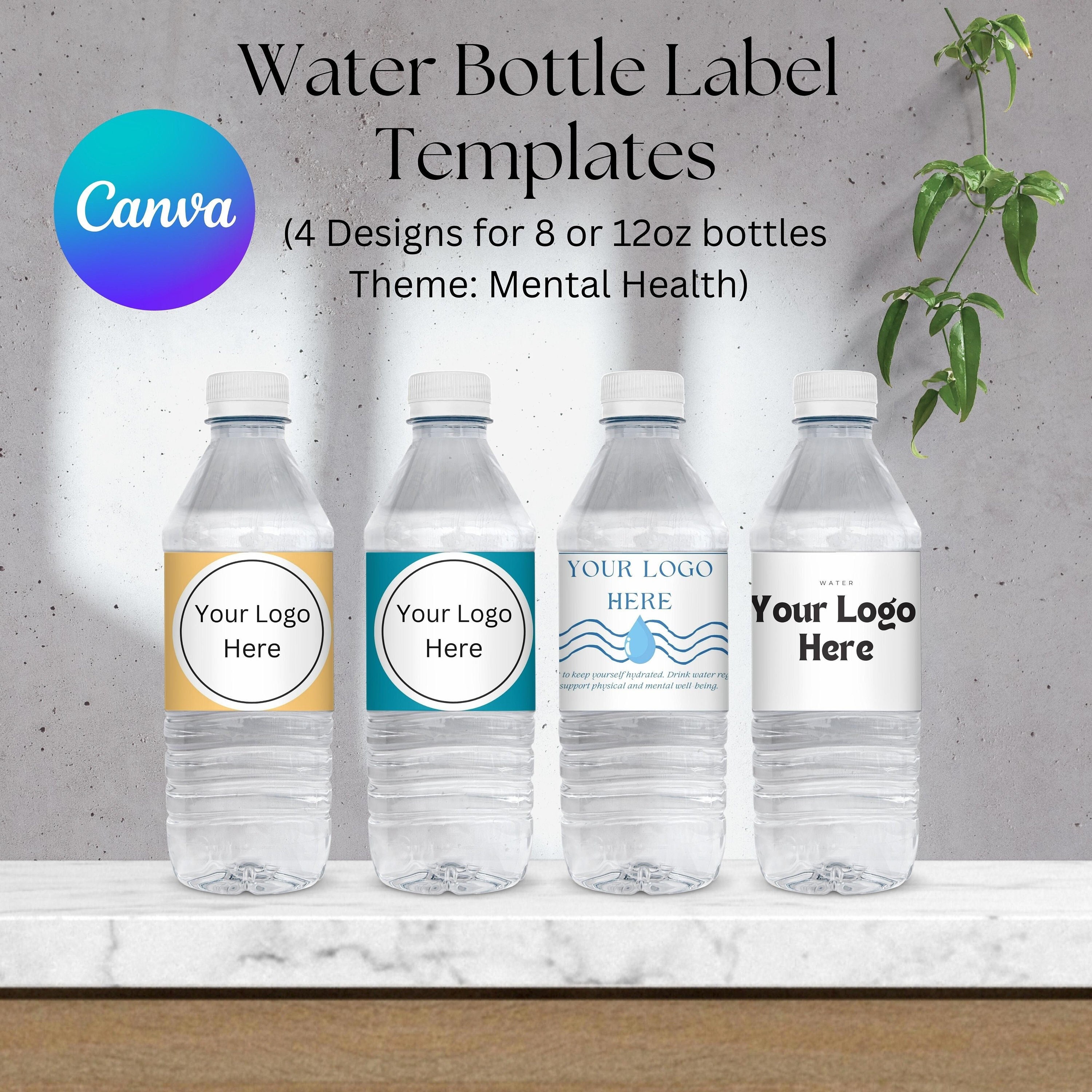 Water Bottle Labels Template Printable, 8-12oz, 4 Designs, Customizable ...