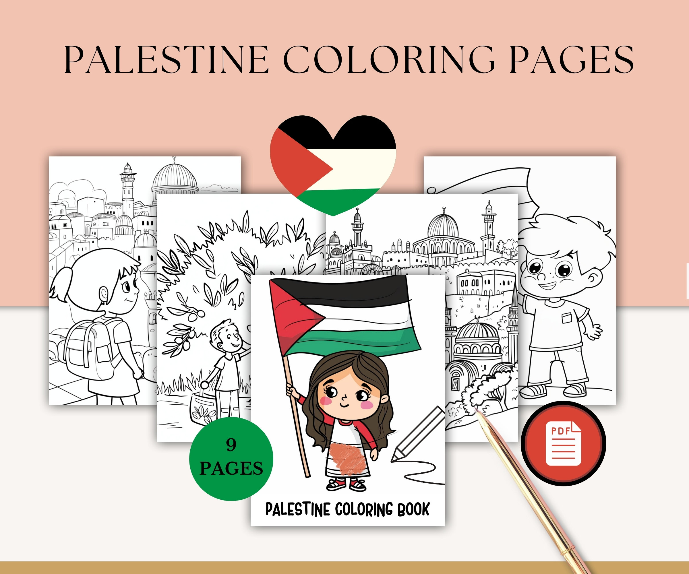 Palestine Coloring Book, Downloadable Digital Palestine Kids Coloring ...