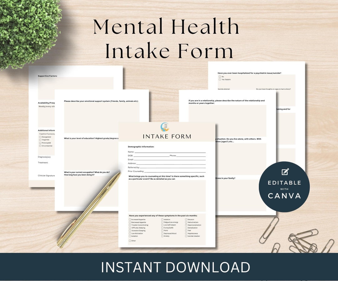Editable Mental Health Intake Template, Therapist Office Forms (canva ...