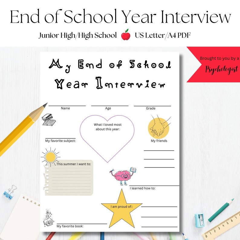 End of School Year Interview, Student Keepsake (PDF) - Etsy