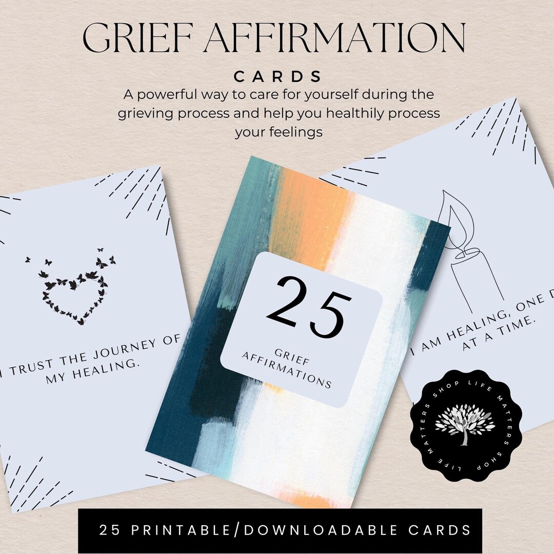 25 Grief Mental Health Affirmation Cards Set, Coaching, Meditation ...
