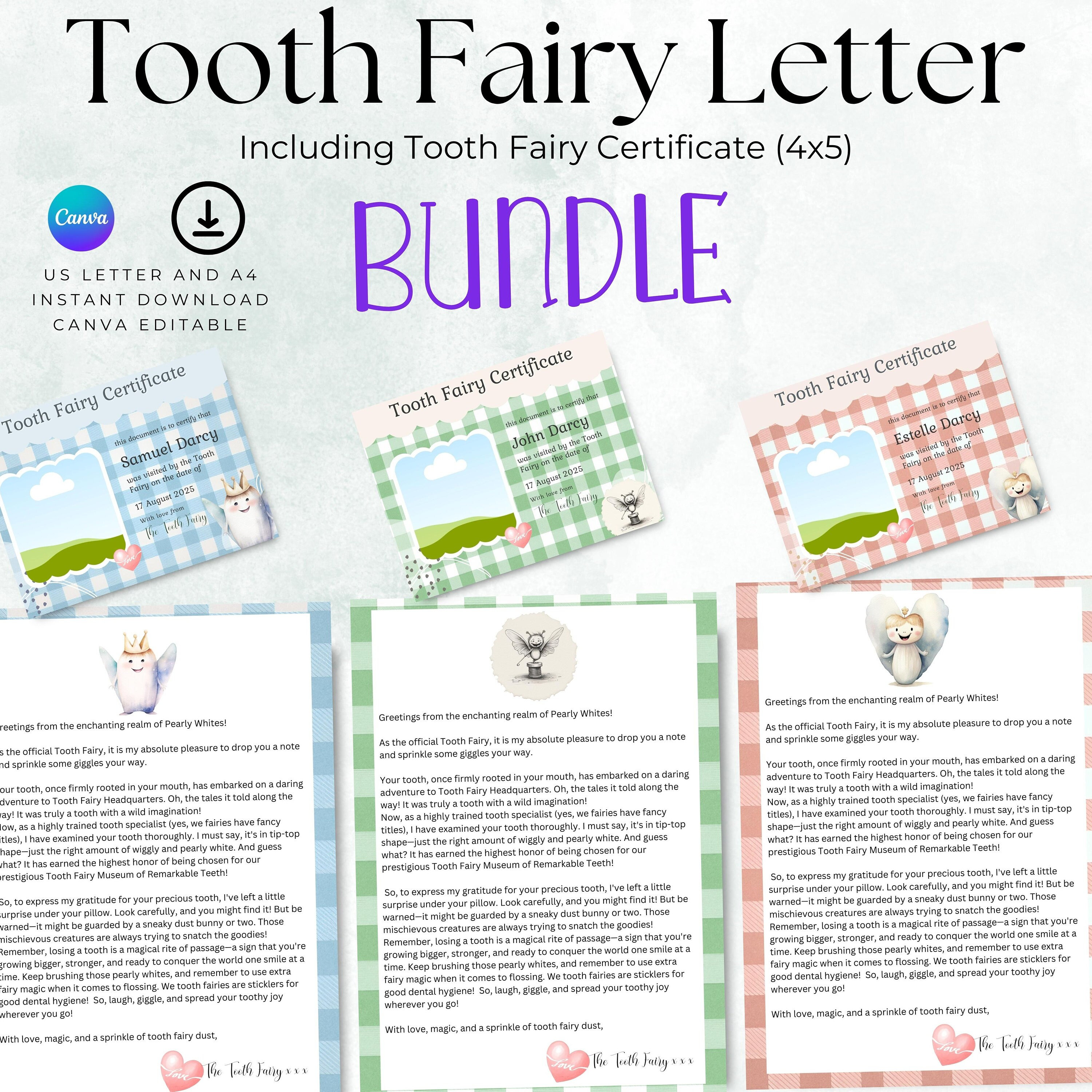 Printable Letter From Tooth Fairy Bundle Editable Tooth - Etsy