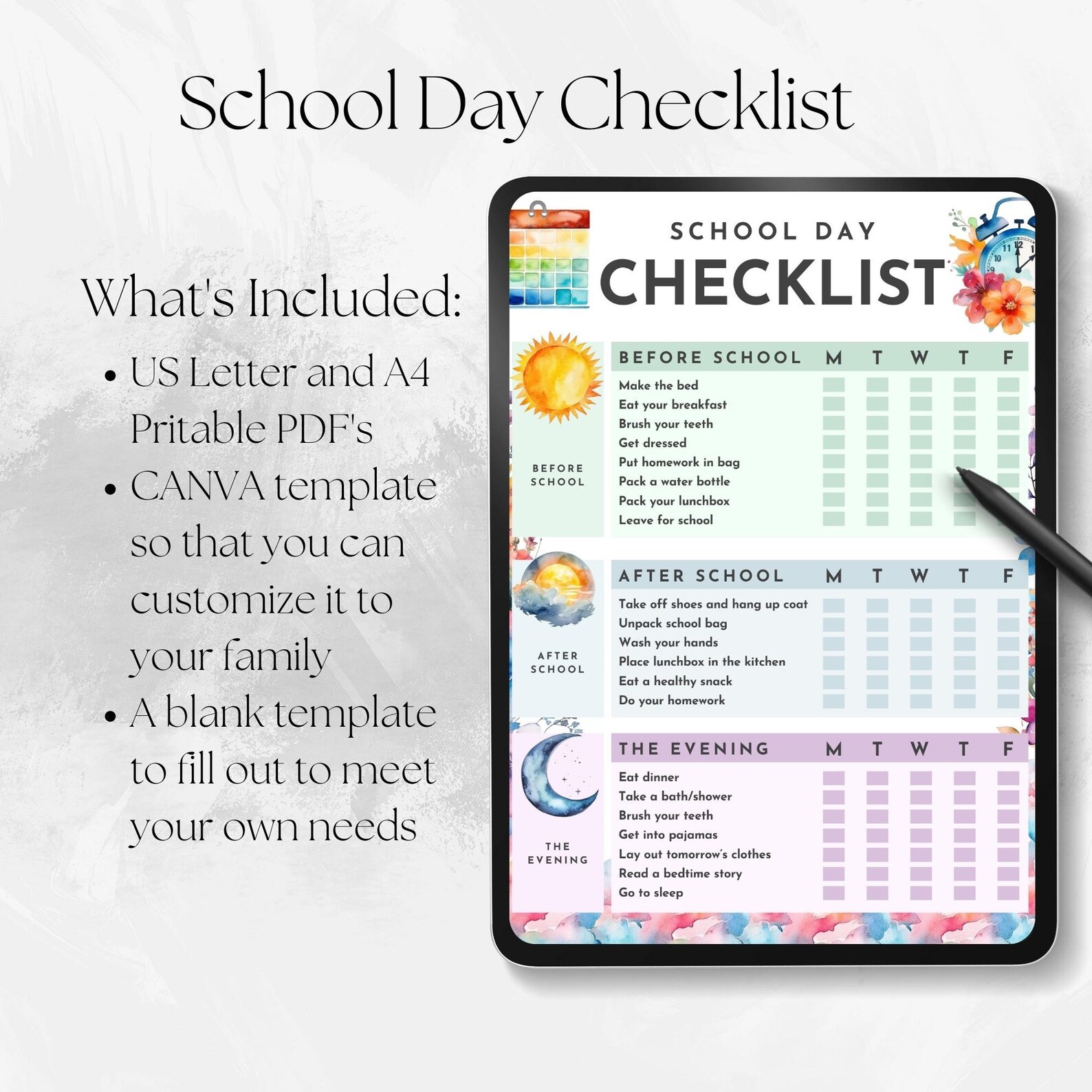Daily Routine Checklist for Kids Back to School Editable Printable Kids ...