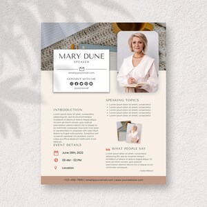 Speaker Bio Sheet Template | Speaker Sheet Canva | Professional Speaker ...