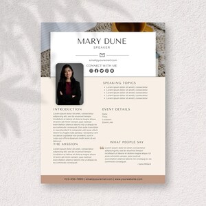 Speaker Bio Sheet Template | Speaker Sheet Canva | Professional Speaker ...