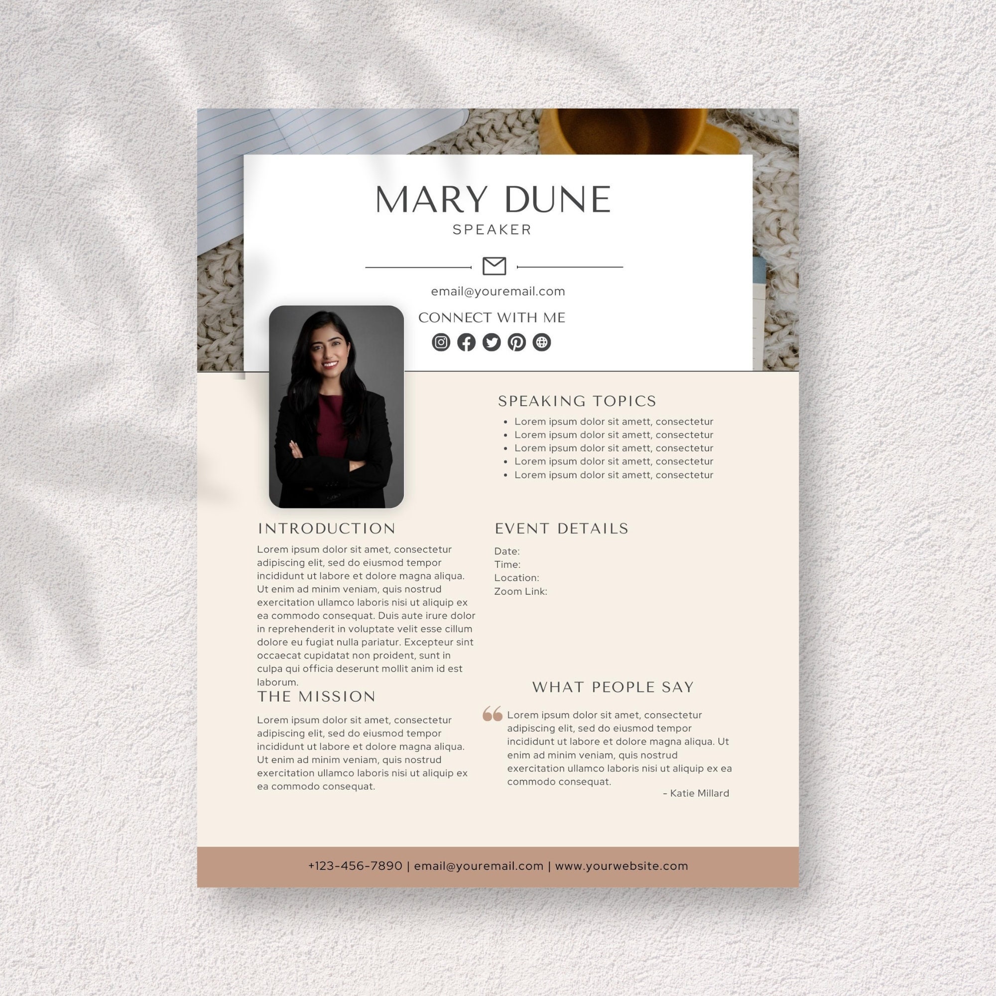 Speaker Bio Sheet Template | Speaker Sheet Canva | Professional Speaker ...