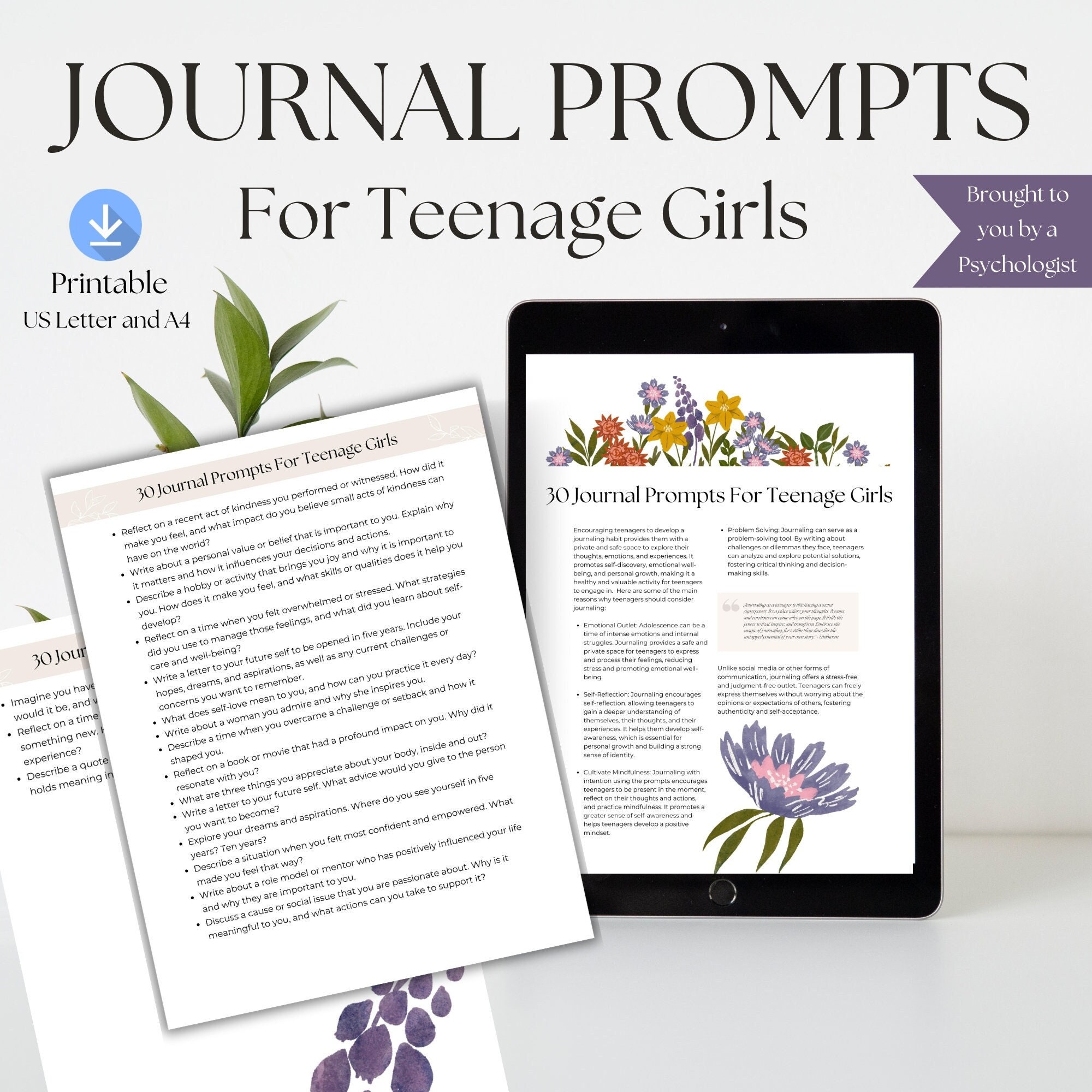 Journal Prompts for Teenage Girls, 30 Writing Prompts, Self-care ...