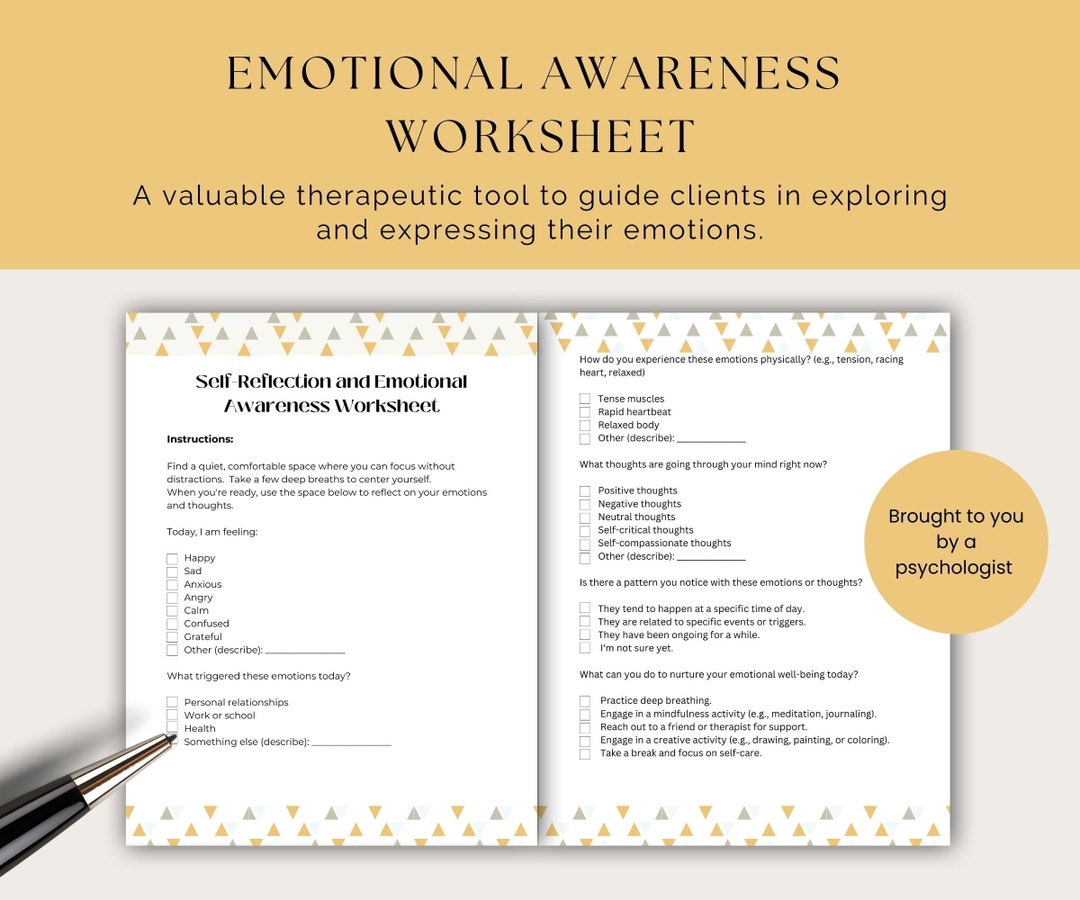 Emotional Awareness Worksheet, Therapy Worksheets, Psychologist ...