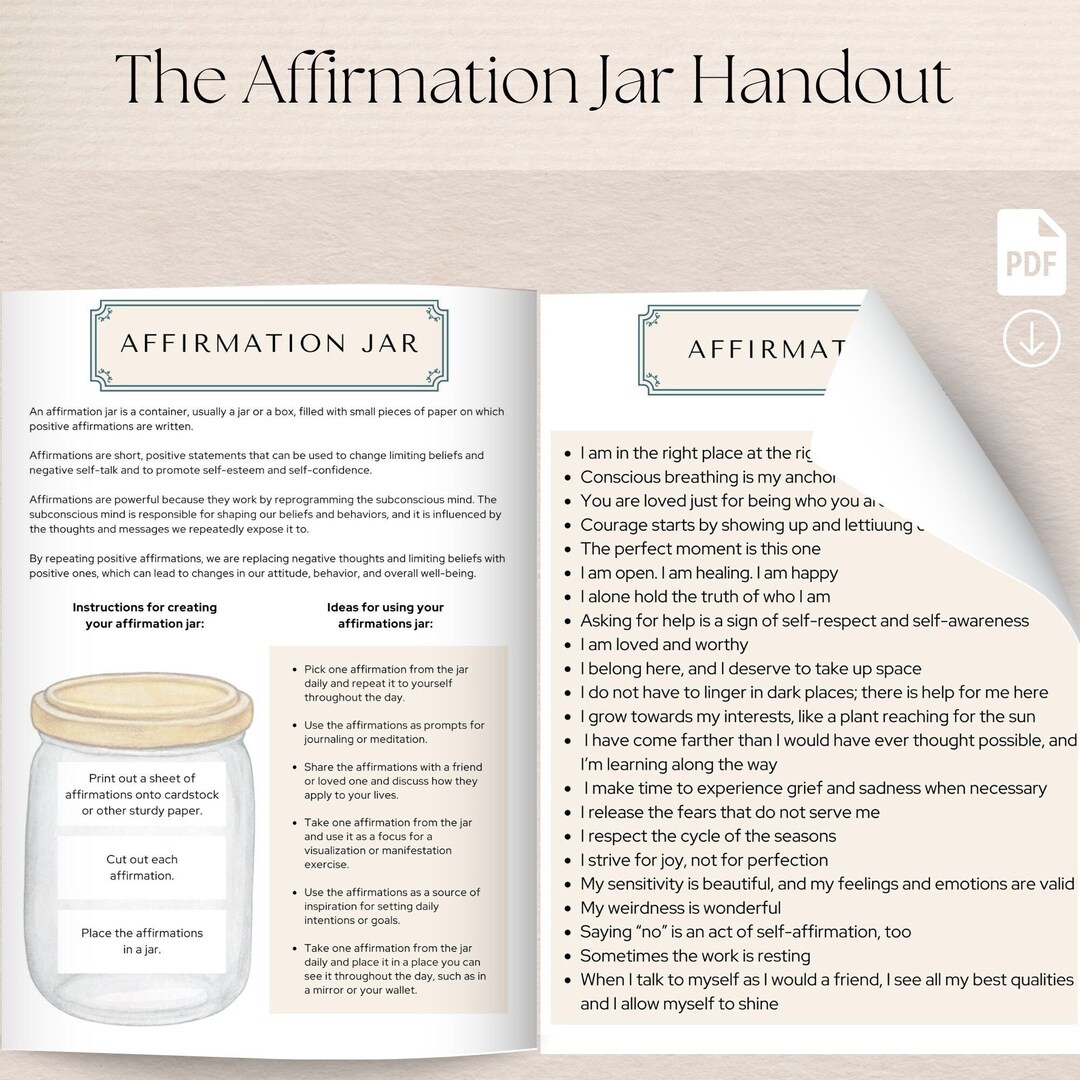 Affirmation Jar Handout Motivational Activity Handout for Therapists ...