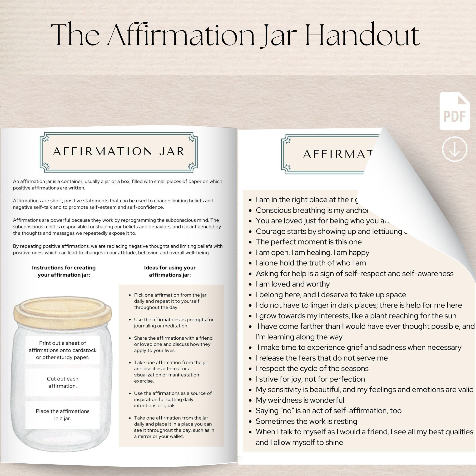 Affirmation Jar Handout Motivational Activity Handout for Therapists ...