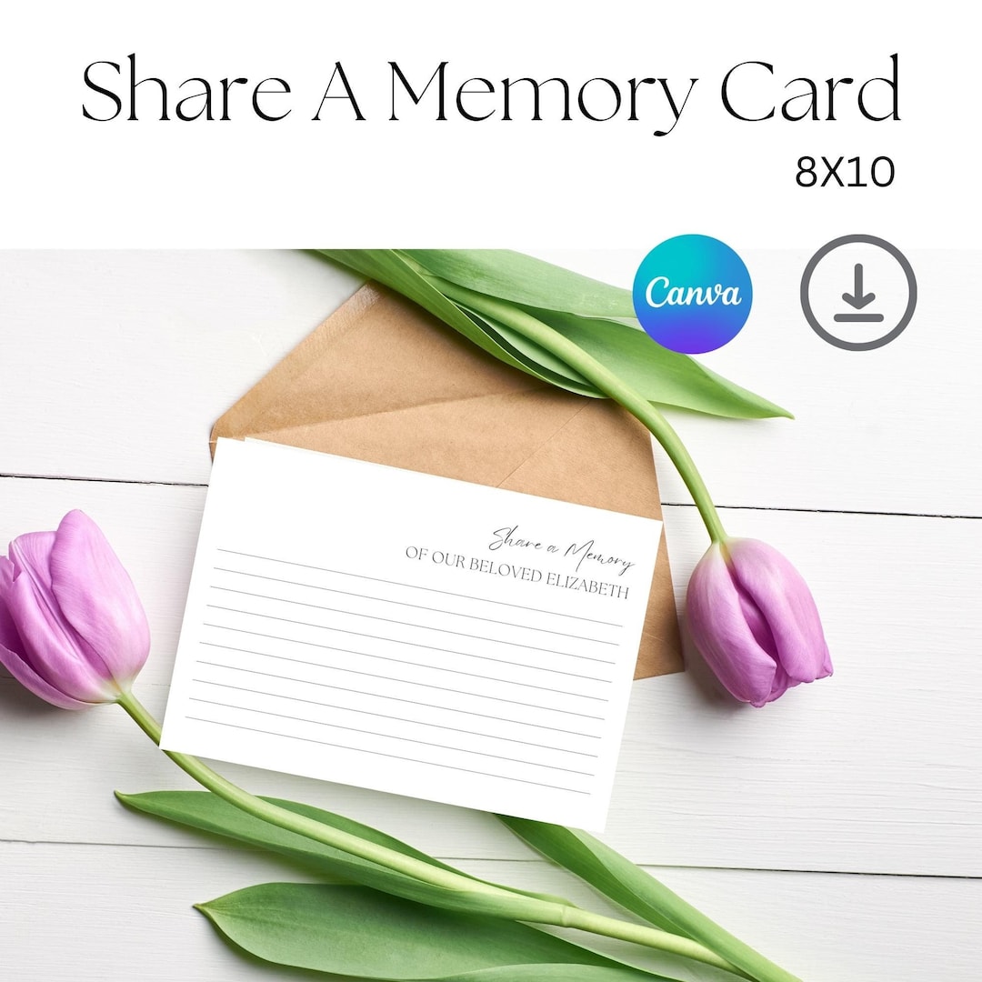Share a Memory Cards for Celebration of Life, Memorial Service Cards ...