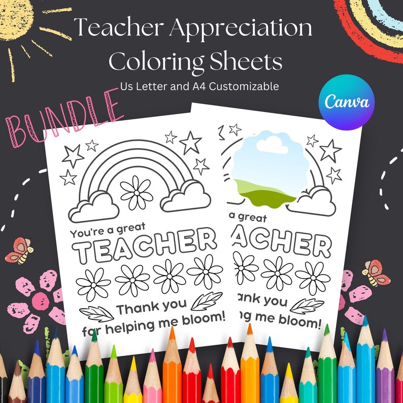 Teacher Appreciation Coloring Pages, Printable Thank You Card (canva ...