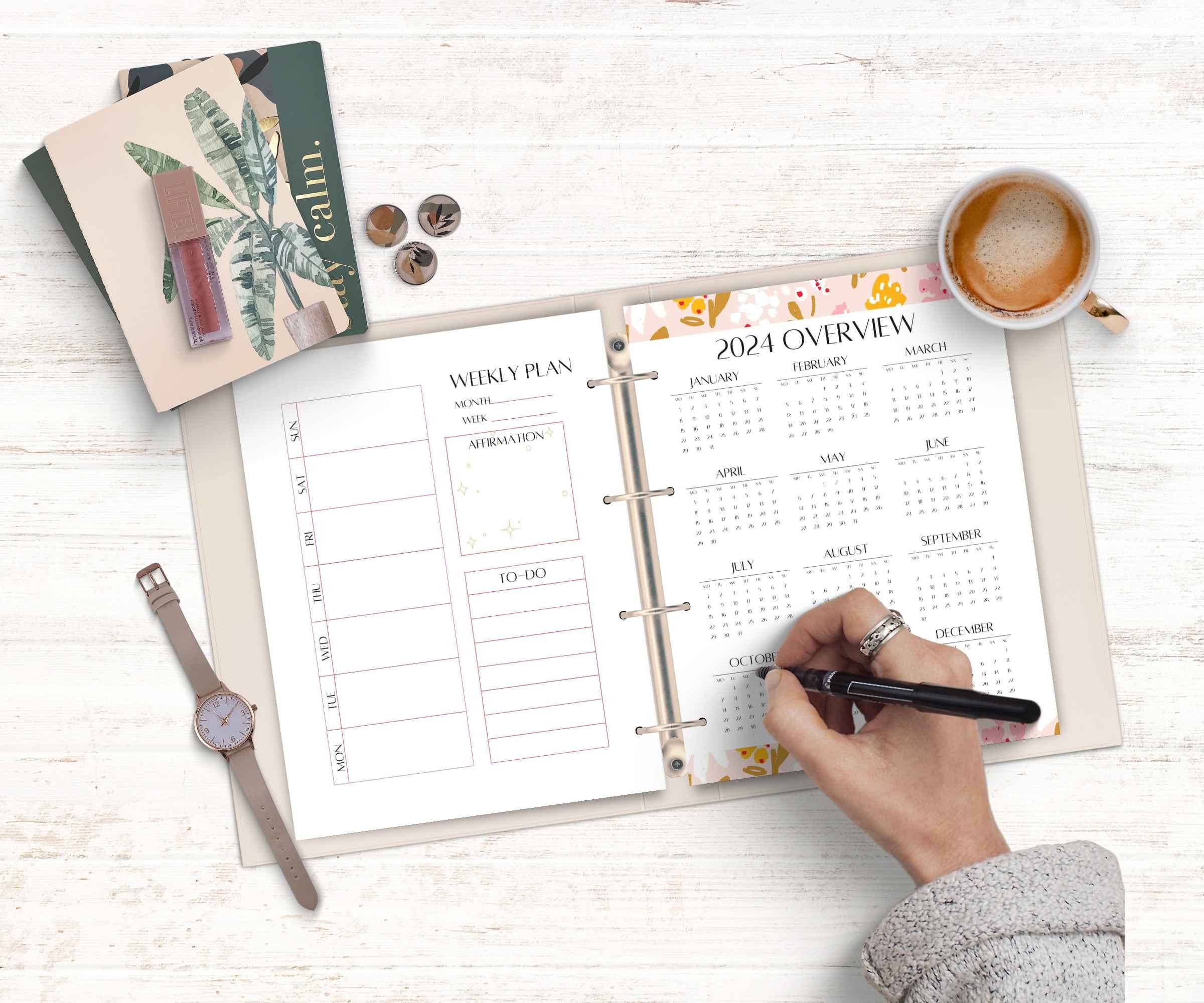 2024 Planner, Year at A Glance, to Do List, Printable Calendar, Habit ...