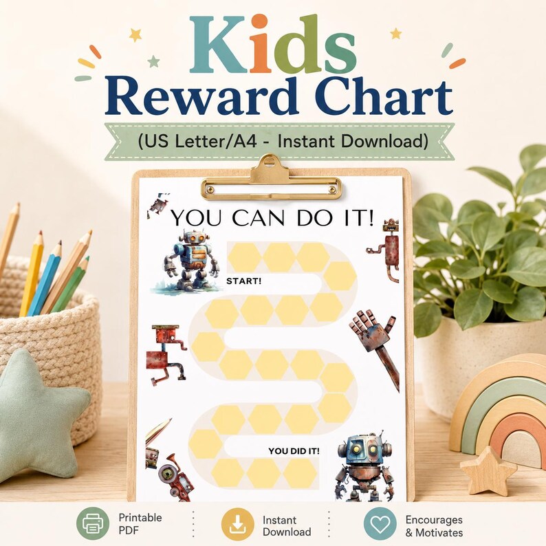 Printable Robot Reward Chart, Kids Chore Chart (PDF Instant Download ...