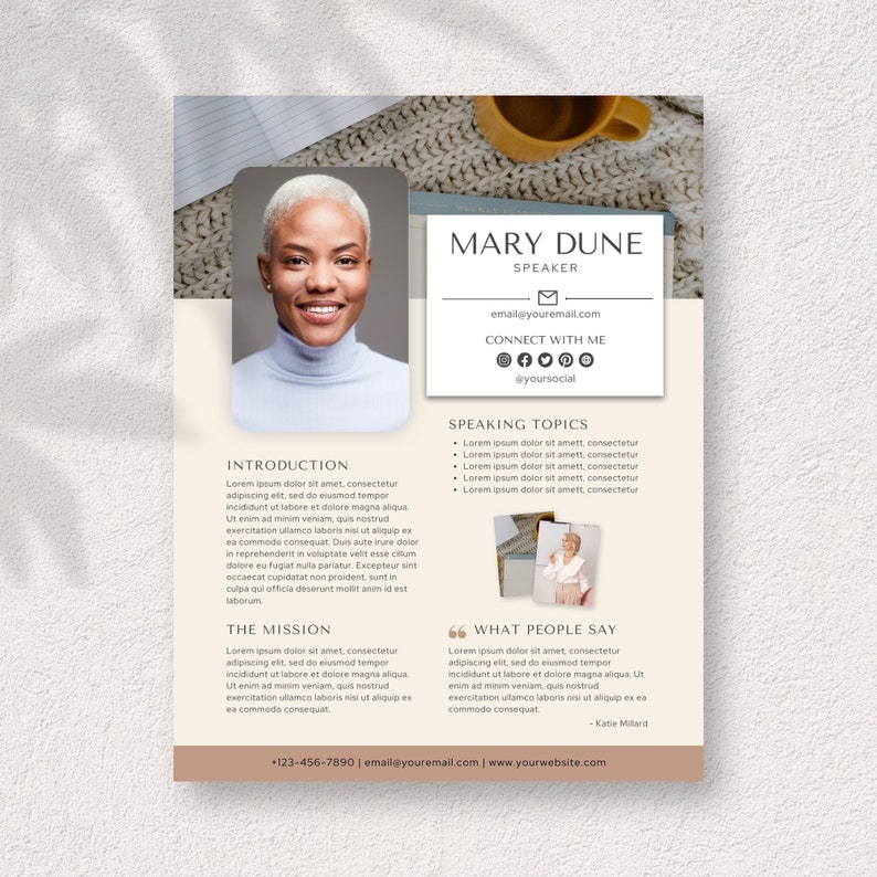 Speaker Bio Sheet Template | Speaker Sheet Canva | Professional Speaker ...