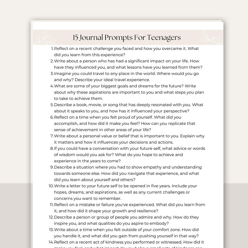 Journal Prompts for Teens, 15 Writing Prompts, Self-care, Digital Detox ...
