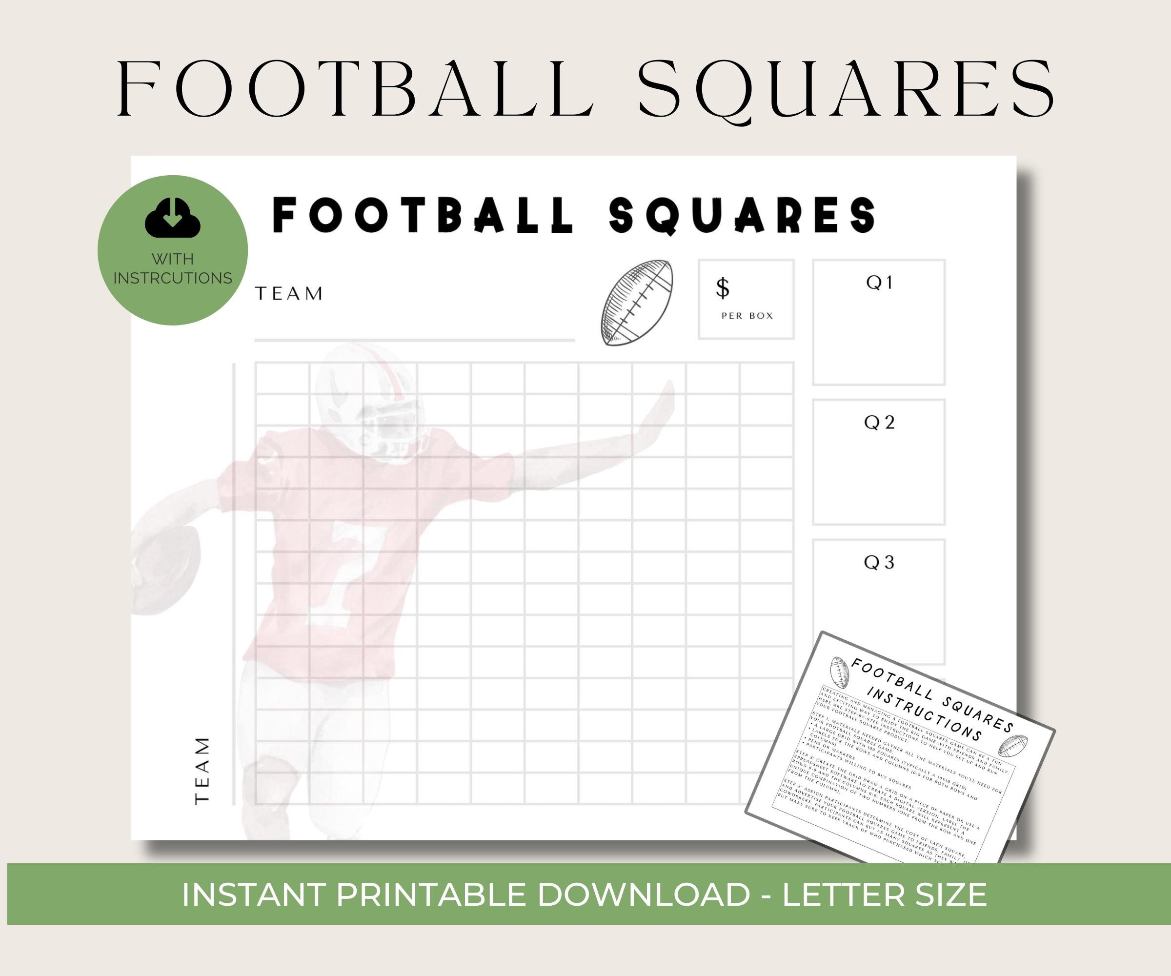Printable Football Squares Game Template, Fundraiser Game, Football 100 ...