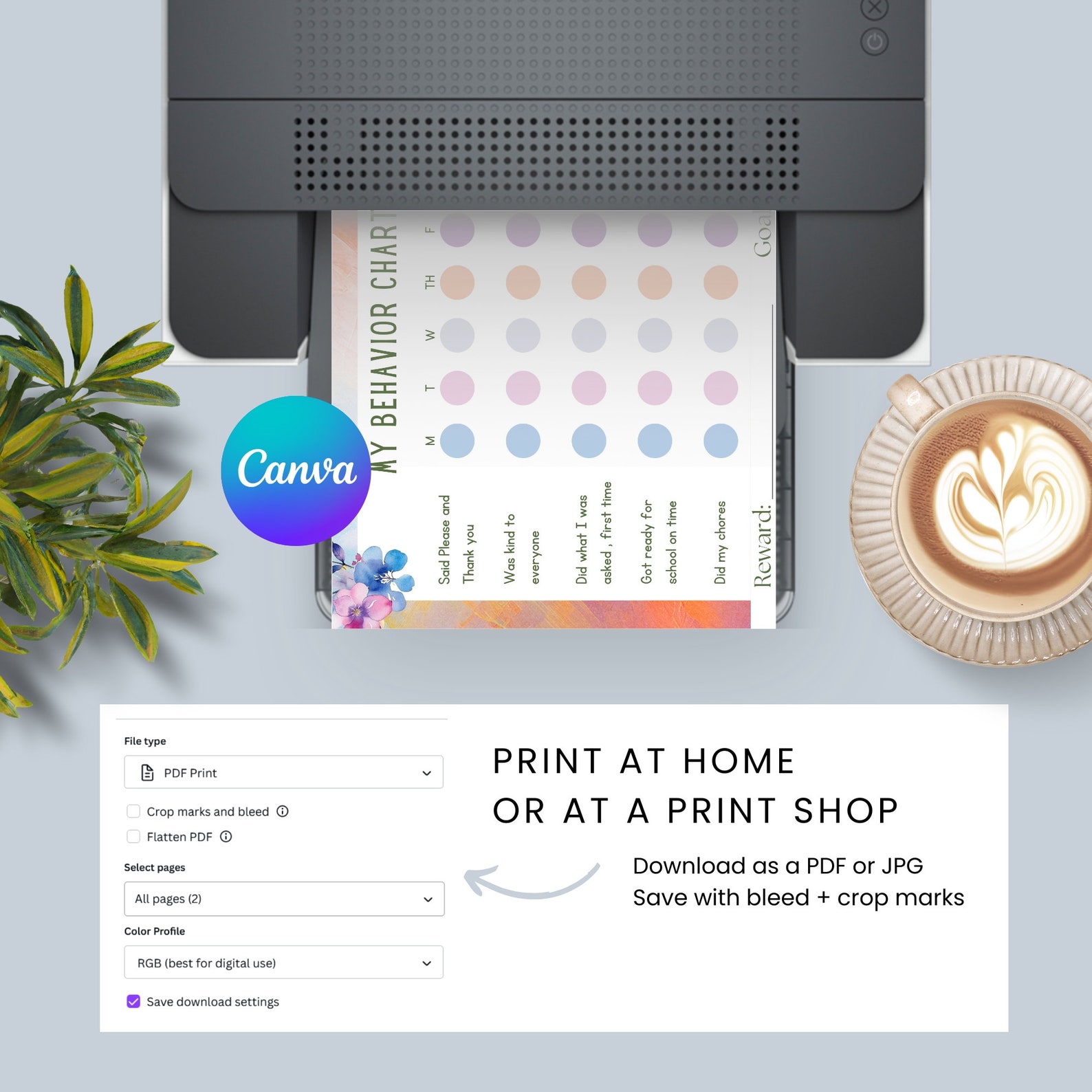 Colorful Behavior Chart for Preschool, Printable, Kids Behavior Chart ...